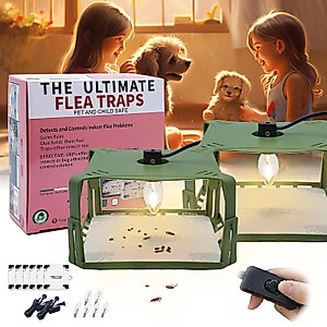 Flea Traps for Inside Your Home, Flea Killer Trap Indoor Natural Safe Pest Control Trapper House Sticky Insect Killer with Light & Switch Bed Bug Trap, Safe for Kid & Pet, 2 Packs Green