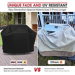 Unicook Grill Cover 55 Inch, 3-4 Burner BBQ Cover, Waterproof Vinyl Shell with Polyester Lining, No Water Leaking, No Sticking, Anti-UV, Compatible with Weber, Nexgrill, Char-Broil Grills and More