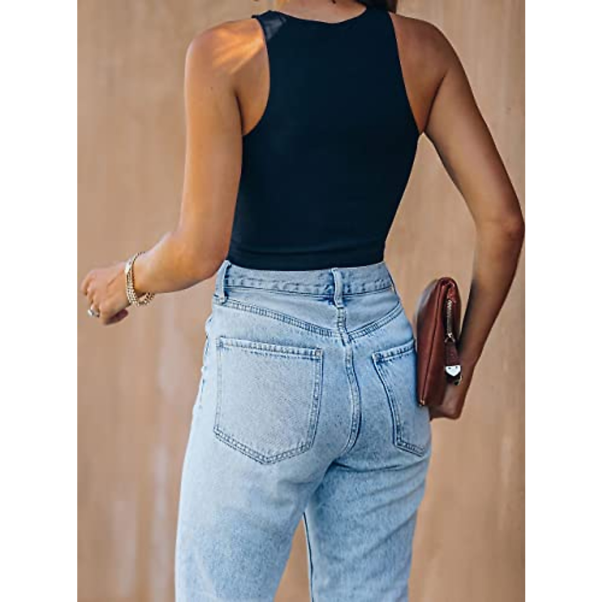 Women’s Sexy Sleeveless High Neck Racerback Cropped Tank Tops Cute Teen Girls Halter Neck Crop Tops Vest Black Small