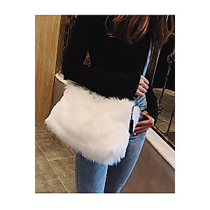 Ulisty Women Faux Fox Fur Shoulder Bag Furry Purse Fluffy Crossbody Bag Plush Top Handle Bag Handbag black