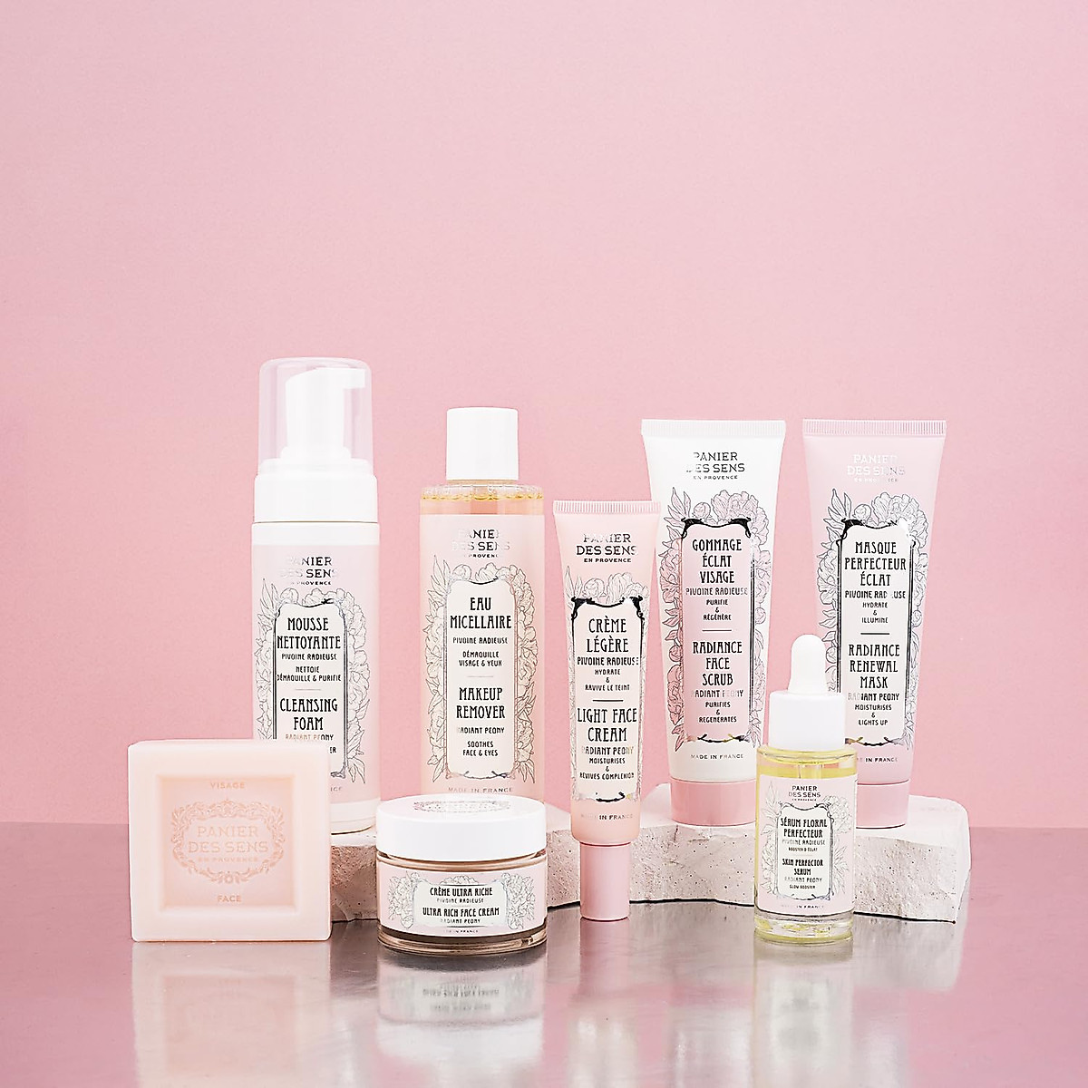 Panier des Sens Face wash, cleansing foam & Makeup remover, Radiant Peony facial skin care products - Made in France & 98% natural - 5 Floz / 150ml