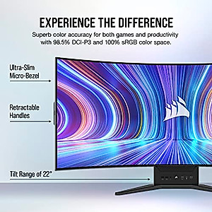 Corsair XENEON Flex 45WQHD240 Gaming Monitor - 45-Inch OLED WQHD (3440 x 1440) Bendable Display, 240Hz Refresh Rate, 0.03ms GtG Response Time, NVIDIA® G-SYNC Compatible, AMD FreeSync™ Premium - Black