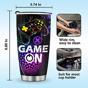 Jekeno Gamer Mug Tumbler Boys Gifts - Gaming Gamepad Presents for Kids Teens Men Son Dad Boyfriend Husband Father Easter Birthday Christmas Video Game Controller Cup 20oz Stainless Steel