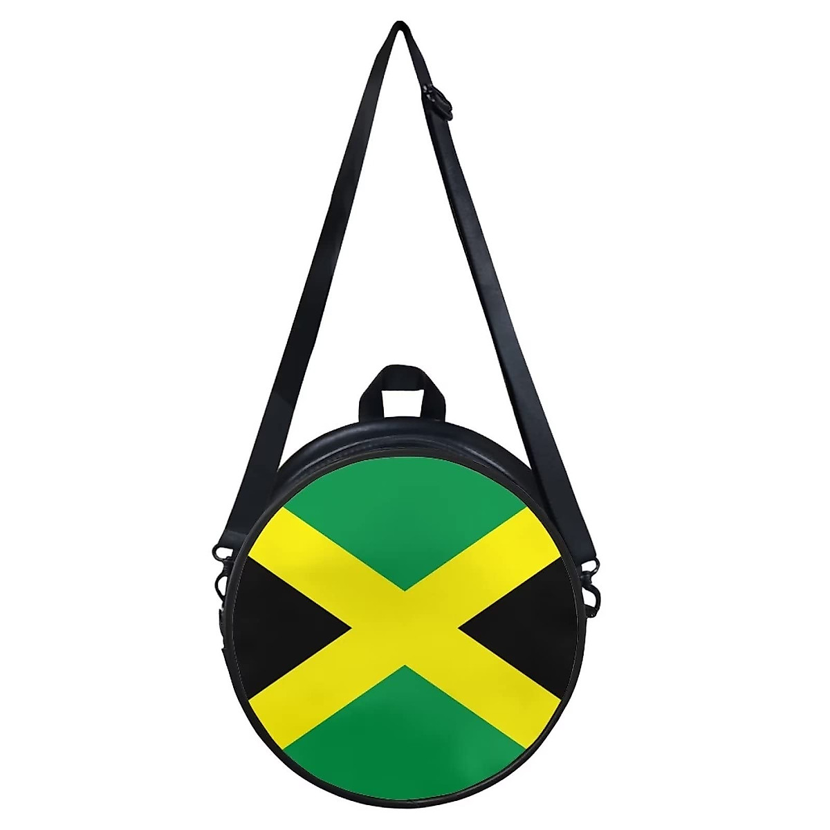 Veniyate Jamaica Flag Pattern Shoulder Handbags Round Crossbody Bag for Women Lightweight Zipper Closure & Removable Shoulder Straps Cross Body Purse