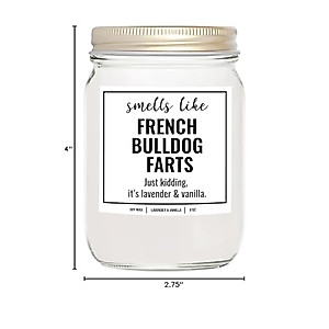 You Nique Designs French Bulldog Candle, 8 Oz, French Bulldog, Frenchie Dad Gifts for Men Women, French Bull Dog Candle, White All Natural Soy Vegan Aromatherapy Candles (Lavender & Vanilla)