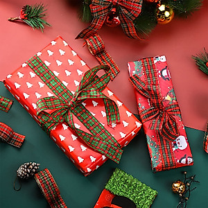 Tatuo 5 Rolls 30 Yards Christmas Red Plaid Ribbon Gingham Check Wired Edge Wrapping Ribbon Tartan Decor for Christmas DIY Crafts Present Wrapping Gift Home Decorations Bows(1 Inch Wide)