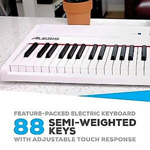 Alesis Recital – 88 Key Digital Piano Keyboard with Semi Weighted Keys, 2x20W Speakers, 5 Voices, Split, Layer and Lesson Mode, FX and Piano Lessons