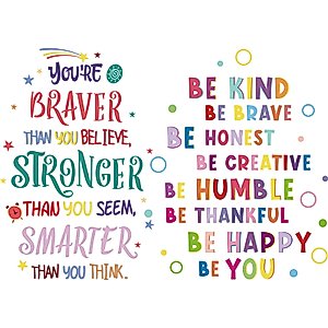 6 Pieces Colorful Inspirational Wall Decal Motivational Quote Phrases Wall Sticker You're Braver than You Believe Decals for Nursery Home Decoration