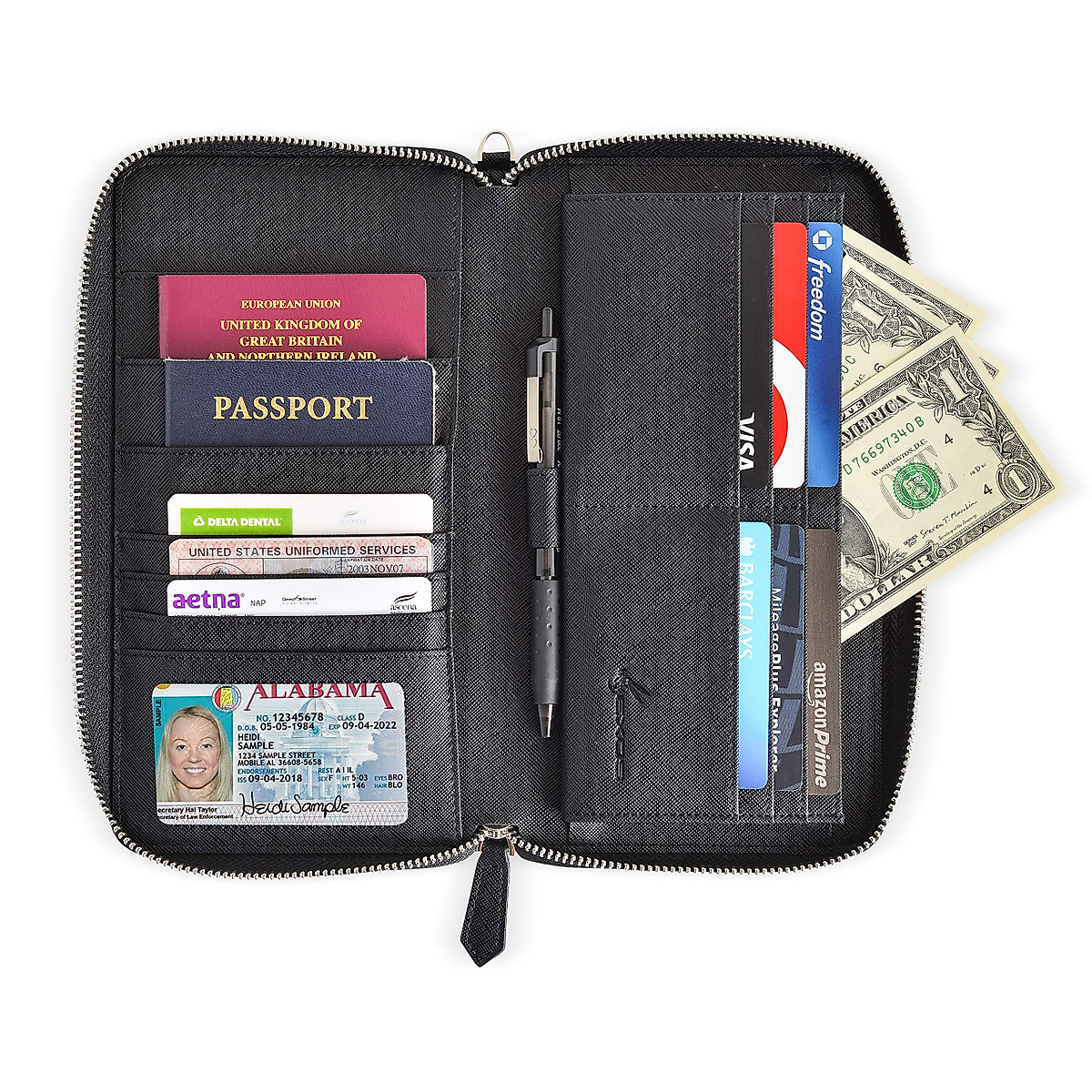 Exos Women’s Large Capacity Clutch Travel Wallet w/Removable Strap (Black)