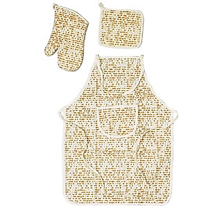Israel Giftware Happy Passover Gifts for Passover Seder, 3 Piece Matzah Passover Pesach Dinner Hostess Gifts - Passover Decor - Potholder, Oven Mitt and Cooking Apron Set, Beige