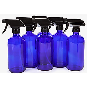 Vivaplex, 6, Large, 16 oz, Empty, Cobalt Blue Glass Spray Bottles with Black Trigger Sprayers …
