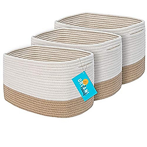 OrganiHaus Storage Baskets for Shelves Set of 3 | Woven Baskets for Storage | Cotton Rope Storage Baskets | Decorative Baskets for Storage | Cotton Rope Baskets for Storage | Book Basket - Honey