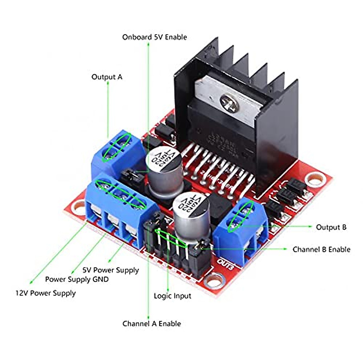 Davitu Motor Driver - L298N Motor Drive Board Module Double H Bridge Compatible With Stepper Motor Smart Car Robot Motor Driver Module