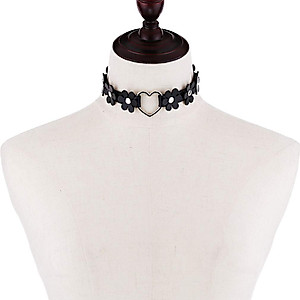 eYLun Women Flower Leather Choker Collar Necklace Punk Rock Gothic Heart Choker Necklaces Blue