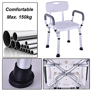 Elderly Assist Shower Chair Premium Shower Seat with Back Bath Chair Adjustable Hight, Lightweight Compact Bathtub Stool Bench for Adult Disabled, Max. 150kg