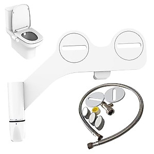 Bidet Attachment for Toilet UK, Toilet Bidet Attachment, Ultra-Slim Bidet Sprayer with Dual Nozzle, Non-Electric Bidet Spray Adjustable Pressure for Portable Bidet Feminine/Posterior Wash