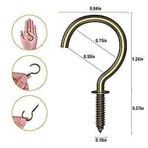 RELBRO 50 Pcs Screw Hooks, 1-1/4 Inch Bronze Cup Hooks Screw in Mug Hooks Metal Heavy Duty Screw Wood Wall Ceiling Hooks Plant Hooks Indoor Outdoor for Utensils Baskets Lights Wreaths