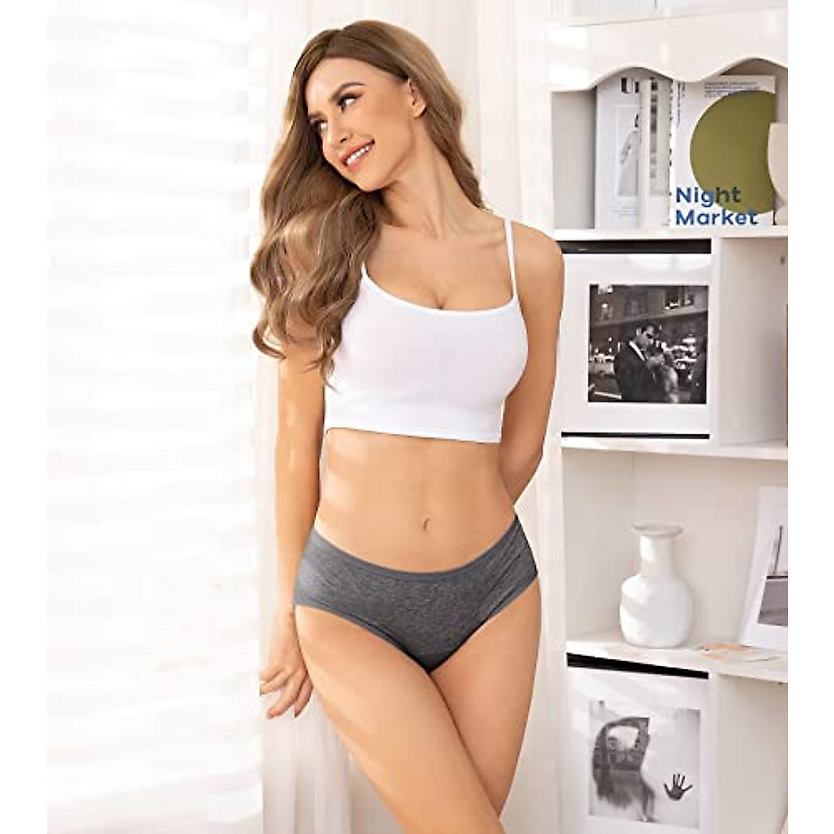 TANSTC Period Underwear for Women Heavy Flow Panties Menstrual Hipster Panty for Female Teens Girls Cotton 3PCS,L Dark Grey