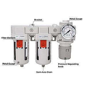 NANPU DFR-03 3/8" NPT Air Drying System - Double Air Filters, Air Pressure Regulator Combo - Semi-Auto Drain, Poly Bowl