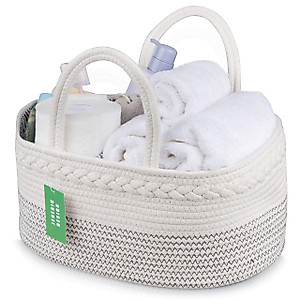 Baby Basket - Jeneric Design?s Woven Rope Portable Light Weight White Nursery Caddy Basket with Handles for Storage and Organization of Diapers, Toys, Baby Laundry Clothes, Towels, Blankets