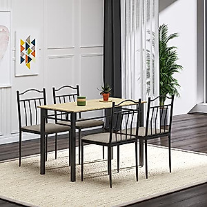 HOMCOM 5 Piece Dining Room Table Set with 4 Metal Frame Chairs for Kitchen, Dinette, Breakfast Nook, Grey