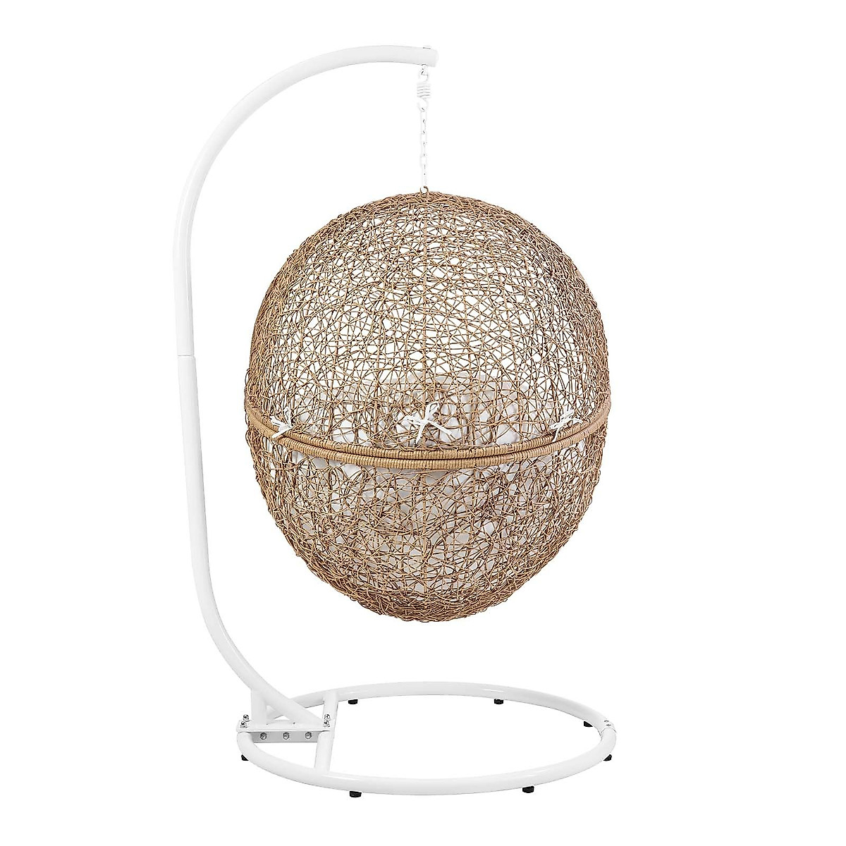 Modway Encase Outdoor Patio Rattan Swing Chair in Cappuccino White