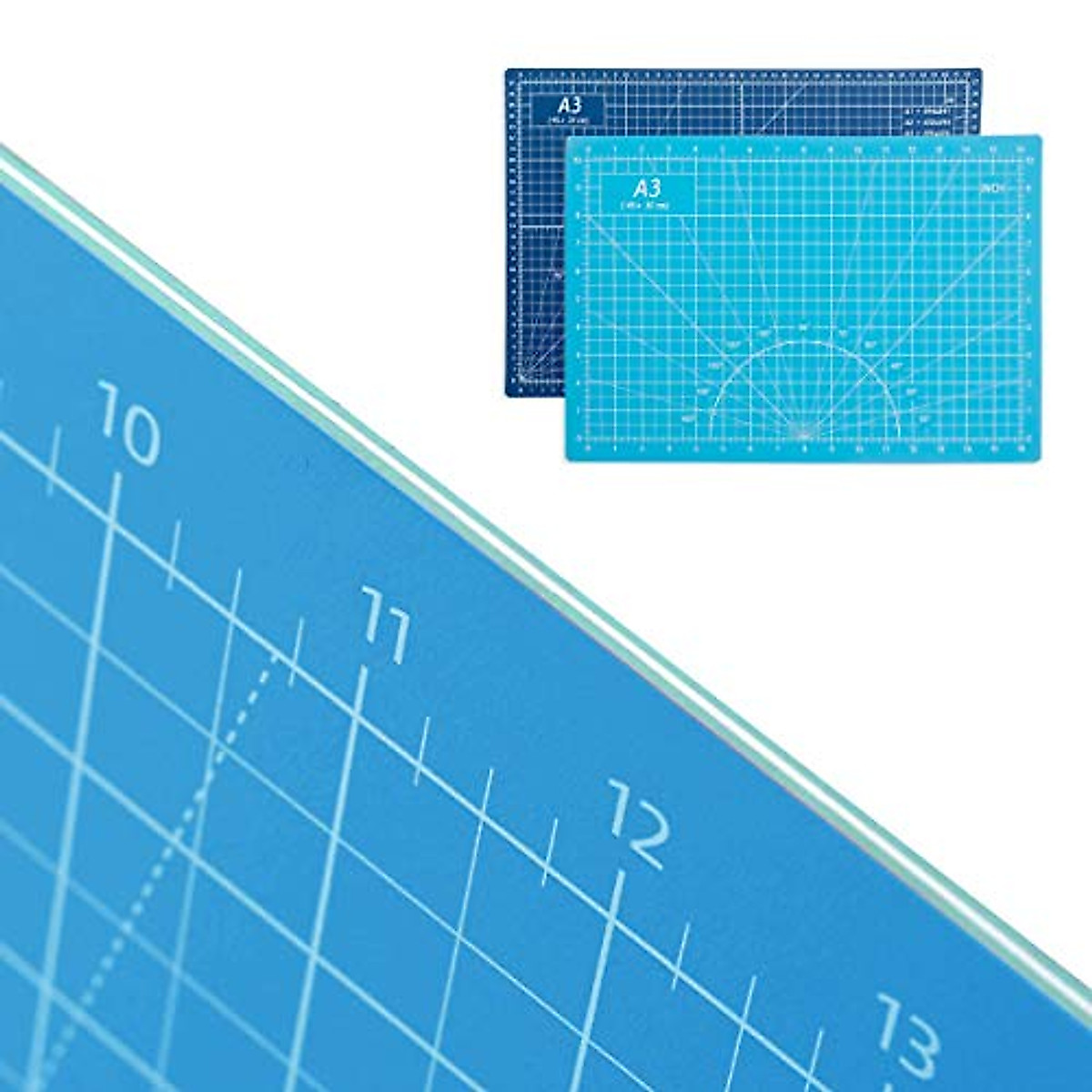 AIRGAME Self Healing Cutting Mat 18"x12" Non-Slip PVC Double Sided 5-Ply A3 Art Craft Rotary Cutting Mat for Quilting, Sewing Crafts Hobby Fabric Precision Scrapbooking Project(Blue/Light blue)