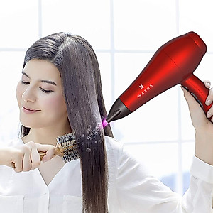 1875W Professional Ionic Hair Dryer, Salon Lightweight Blow Dryer, 2 Speed and 3 Heat Settings, Powerful Ceramic Fast Dryer with Diffuser, Concentrator and Comb (Red)