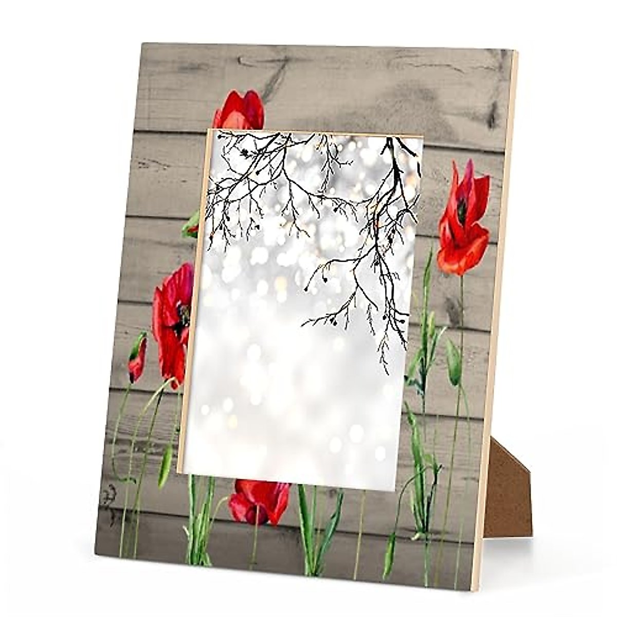 Bardic 4x6Picture Frames, Red Poppy Wooden Photo Frame Fits 3x5 with Mat or 4x6 Without Mat Photo Frames for Wall Mounting or Tabletop Display for Home Gallery Decor