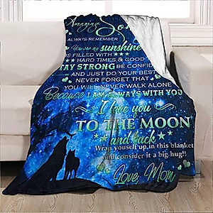 tiosggd Son Gift Blanket from Mom, Fleece Flannel Plush Super Soft Throw Blanket, Always Remember You are My Sunshine Howling Wolf Under The Moon, Bed Couch Throw Quilt 60''x50''