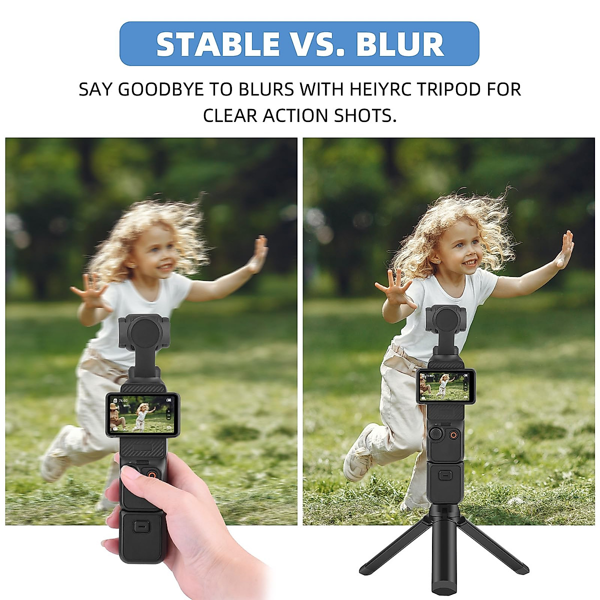 HeiyRC Mini Vlog Tripod for DJI Pocket 3 OM 4 5 Osmo Mobile 2 3, for GoPro 13 Max Hero, for Insta360 X3 X4 X2, ZHIYUN Smooth Hohem Feiyu Stabilizer DSLR Camera Desktop Tabletop Stand Grip Accessories