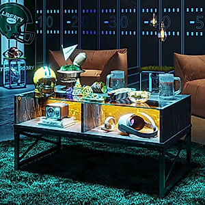 Bestier LED Coffee Tables for Living Room, 42 Inch Large Living Room Center Table, Smart Gaming Tea Tables for Home Office, Modern Style Black Faux Marble