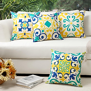 Ohok Outdoor Waterproof Pillow Covers 18x18 Set of 4 Farmhouse Decor Pillow Covers Outdoor Patio Throw Pillow Covers for Patio Funiture Garden Bed Couch Sofa (Abstract)