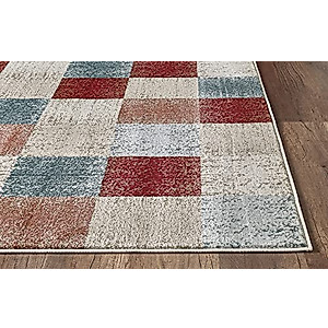 New Home Stain Resistant Checkered 9' x 12' Area Rug in Brown