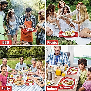 STBoo Paper Plate Holders Reusable - Plastic Plates Holder Heavy Duty | Picnic Tray Reusable Set Dishwasher Safe | Paper Plate Dispenser for 4th of July, BBQ's, Parties,Camping (4 Set-Red)
