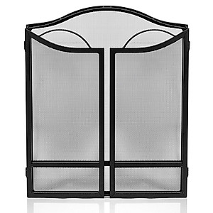 DOEWORKS 3 Panel Fireplace Screen Black Spark Guard Cover