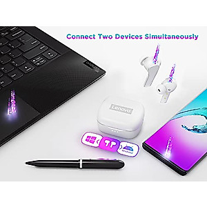 Lenovo Smart True Wireless Earbuds - Smart Switch Fast Pair - Active Noise Cancelling Earphones with Wireless Charging Case - 28 Hrs Playtime Headphones - 6 Built-in Mics - Bluetooth - White