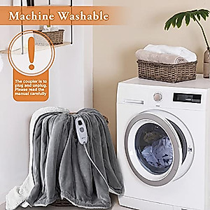 Shilucheng Heated Twin Blanket, Electric Blanket 62" x 84", Warm Fleece & Sherpa Blanket Reversible, Fast Heating with 4 Temperature Levels & 6hrs Auto Off, Machine Washable (Grey)