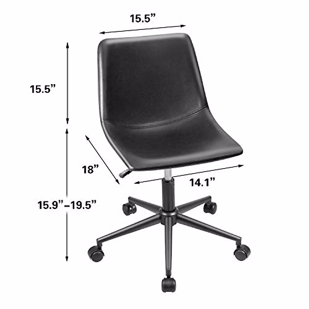 Furmax Mid Back Task Chair PU Leather Adjustable Swivel Office Chair Bucket Seat Armless Computer Chair Modern Low Back Desk Conference Chair (Black)