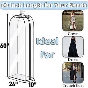 Pumtus 4 Pack 60" Clear Garment Bags, 10" Gusseted Suit Bags for Closet Storage, Plastic Hanging Clothes Cover, Garment Cover with Side Zipper, Dust Cover Protector Bag for Dress, Gowns, Jacket, Coat