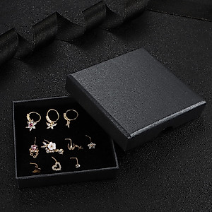 ZELORES 10 Pcs 20G Gold Nose Ring Studs for Women Stainless Steel L Shaped Dangle Nose Studs CZ Cross Butterfly Gold Dangle Nose Rings Hoops Set (Gold Tone)