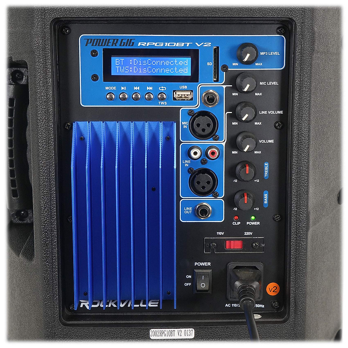 Rockville RPG10BT V2 10" Powered 600W DJ PA Speaker Bluetooth/Wireless/Remote/EQ, 10”, Black