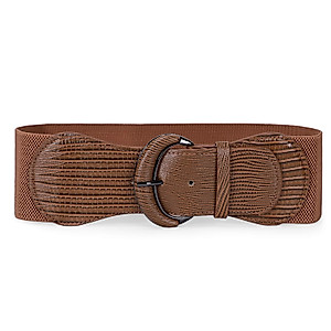 JASGOOD Women Stretchy Wide Waist Belt for Dress Ladies Elastic Belt Hook Buckle (Suit for Size 37-42 Inches,B-Brown)