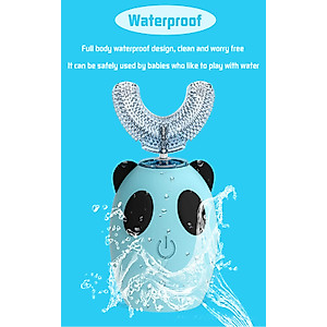 FITHOOD Automatic Toothbrush Kids Electric Toothbrush with Ultrasonic U-Shaped Automatic Toothbrush IPX7 Waterproof 4 Clearing Modes(Blue) (1-7Years)