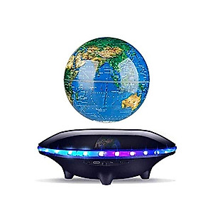 Magnetic Levitation Globes LED Wireless Transmission Touch Control Blue Floating Ball World Map Office Decoration Birthday Gifts Home Decor with Bluetooth Speaker (Black) (Black)