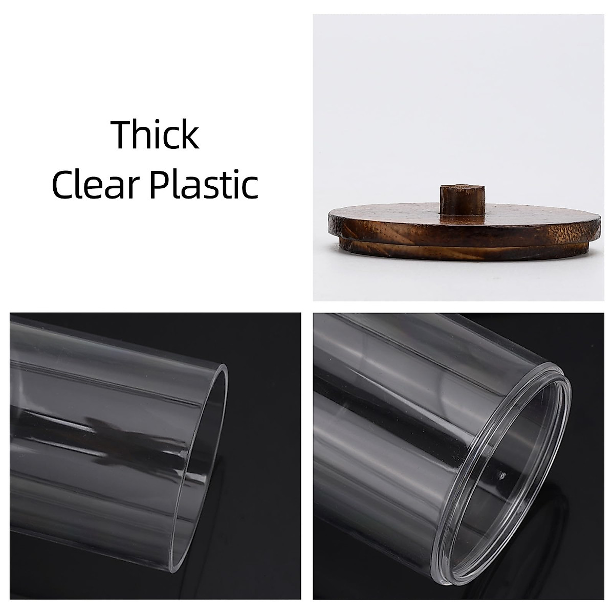 Tbestmax 6 Pack Qtip Holder - Clear Cotton Ball Cotton Swab Holder for Restroom Bathroom Organizers and Storage Containers, Plastic Apothecary Jars with Wood Lids