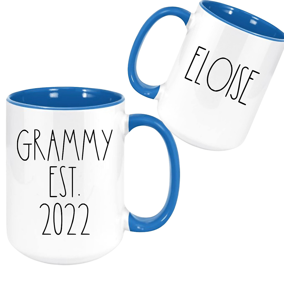 PERSONALIZED COFFEE MUG! Farmhouse Style skinny font inspired Font BLUE! 15oz Ceramic Mug | Your Custom Text on front, back, or both sides!