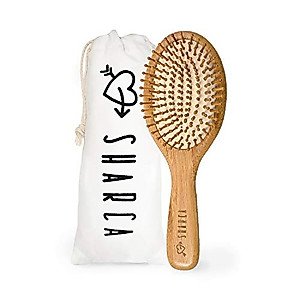 SHARCA Premium Wooden Bamboo Hair Brush with Ball Tipped Bristles from Natural Wood. Organic, Biodegradable, No plastic