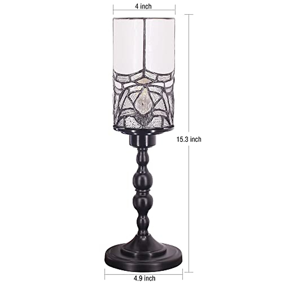 RHLAMPS Small Tiffany Lamp Mini Stained Glass Candlestick Table Lamp W4H15 Inch White Style Memory Accent Lamp Decor Bedroom