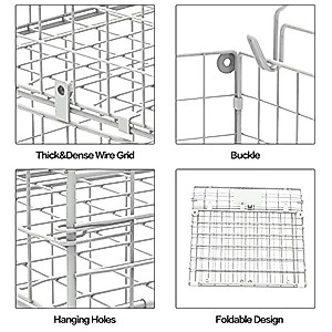 4 Tier Hanging Closet Shelves-Clothes Haning Organizer with Name Plate S Hooks, Wall Mount&Cabinet Wire Storage Basket Bins, for Clothing Sweaters Shoes Handbags Clutches Accessories-White